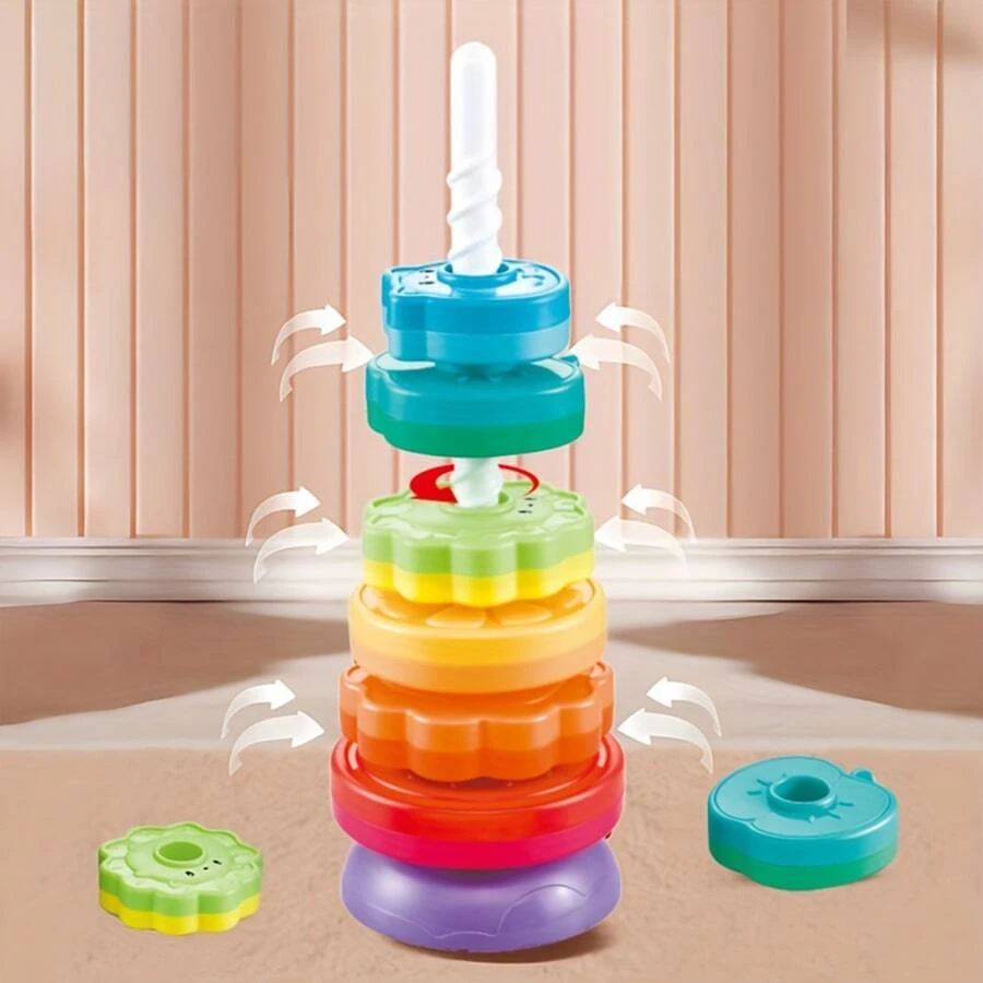Rainbow Gears Sensory Toddler Toys,Fruit Animal Rotating Tower,Kids ...