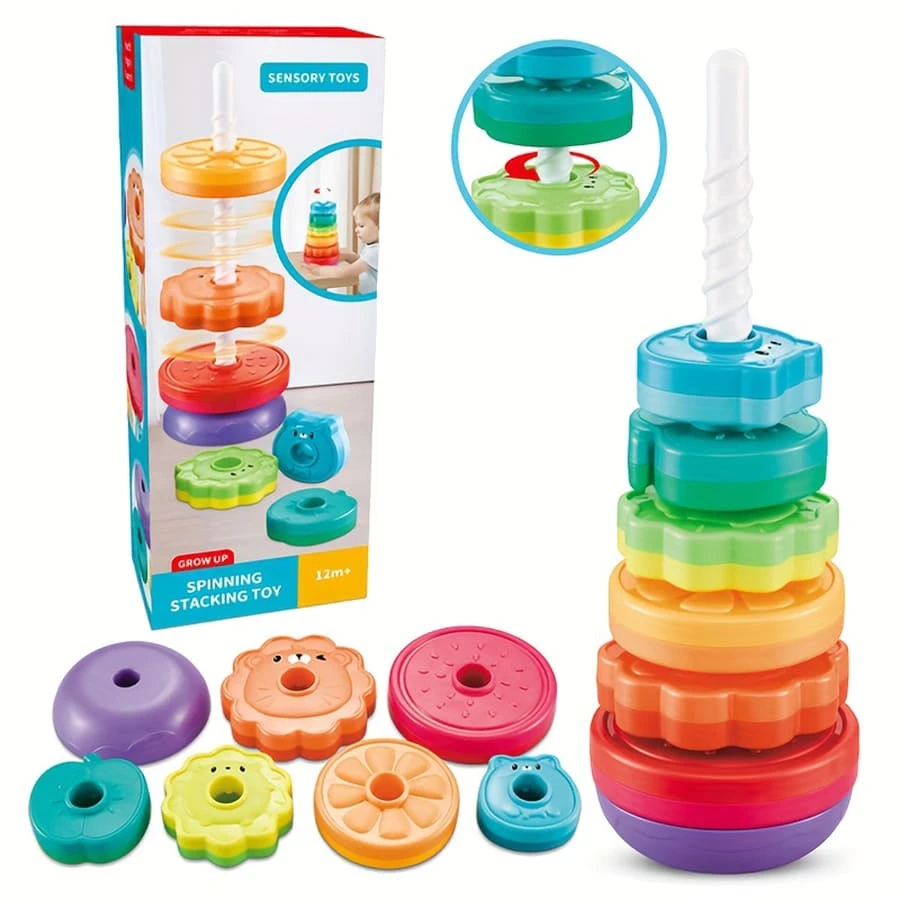 Rainbow Gears Sensory Toddler Toys,Fruit Animal Rotating Tower,Kids ...