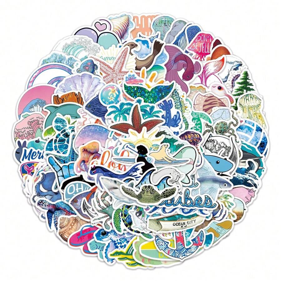 100pcs Cute Cartoon Ocean Animals Vinyl Stickers For Luggage Guitar ...