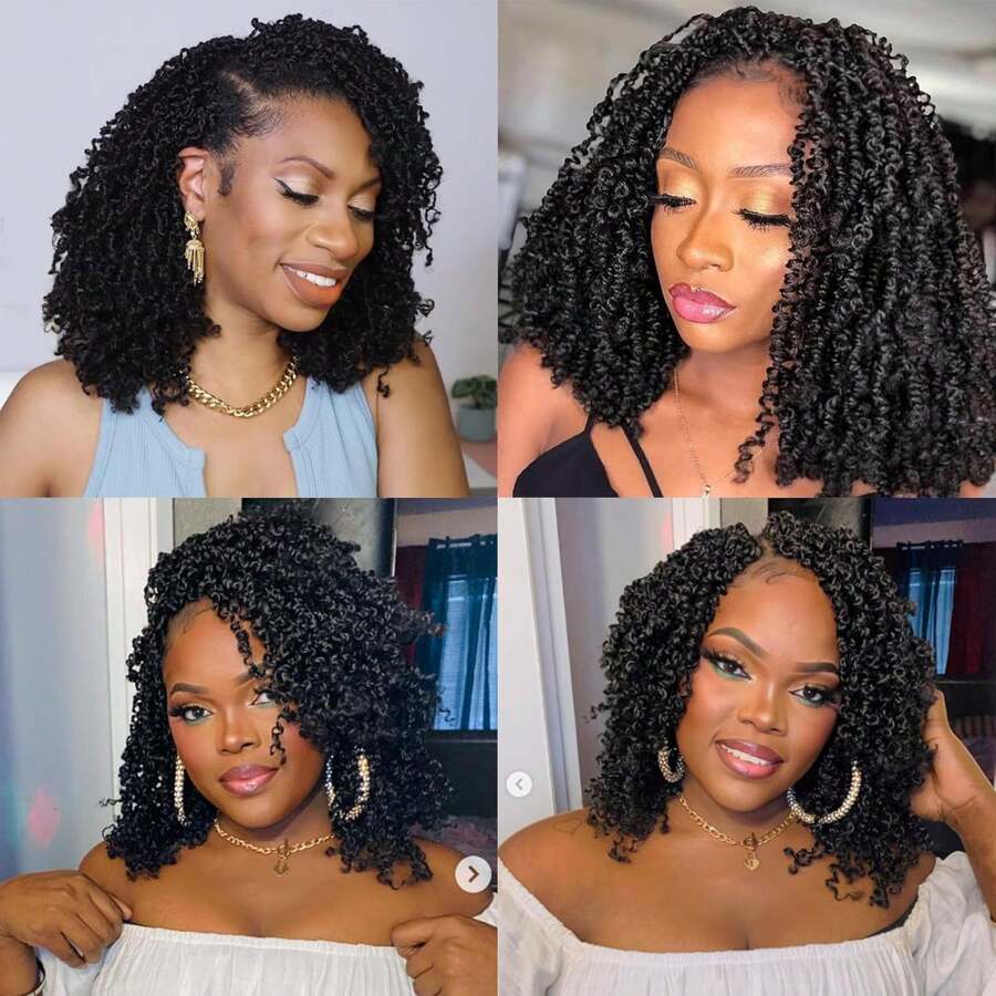 12 Inch Yanky Twists Full Lace Braided Wigs For Black Women Ombre Brown ...
