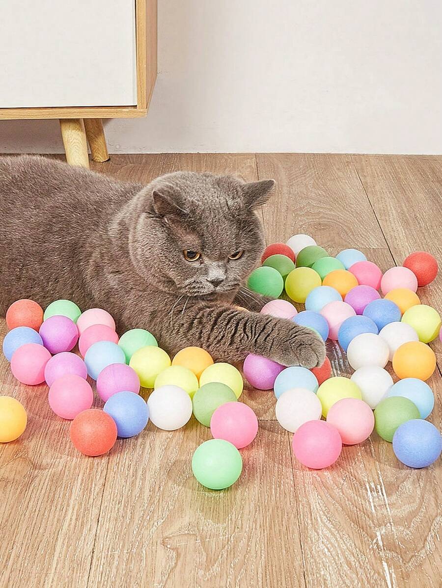 Random Color Colorful Ping Pong Cat Toys, Elastic Cat Batting Balls, Training Play Balls, Indoor ...