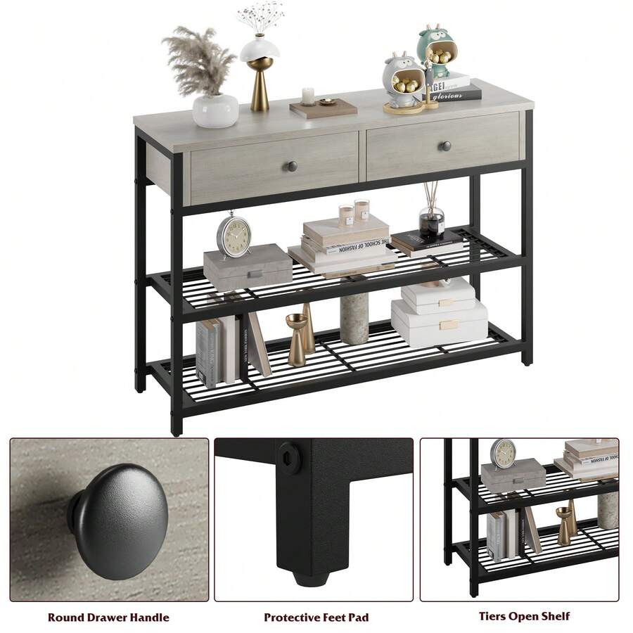 Console Tables, 40 Inch Sofa Tables With Open Shelf 3-Tier Wood ...