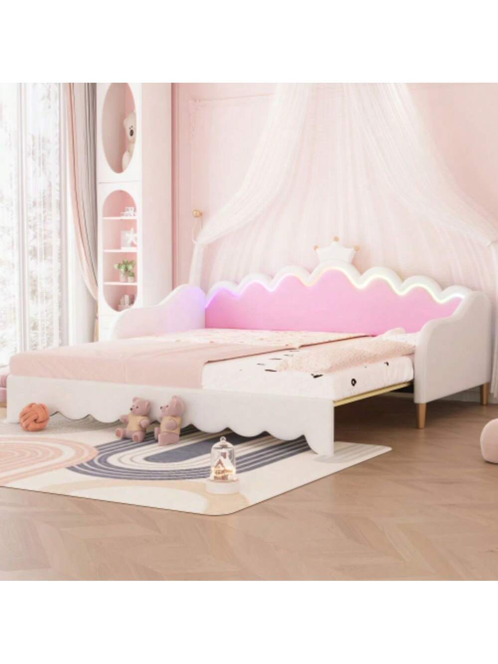 Anwick Twin Extending Daybed With LED Lights, Modern Upholstered ...