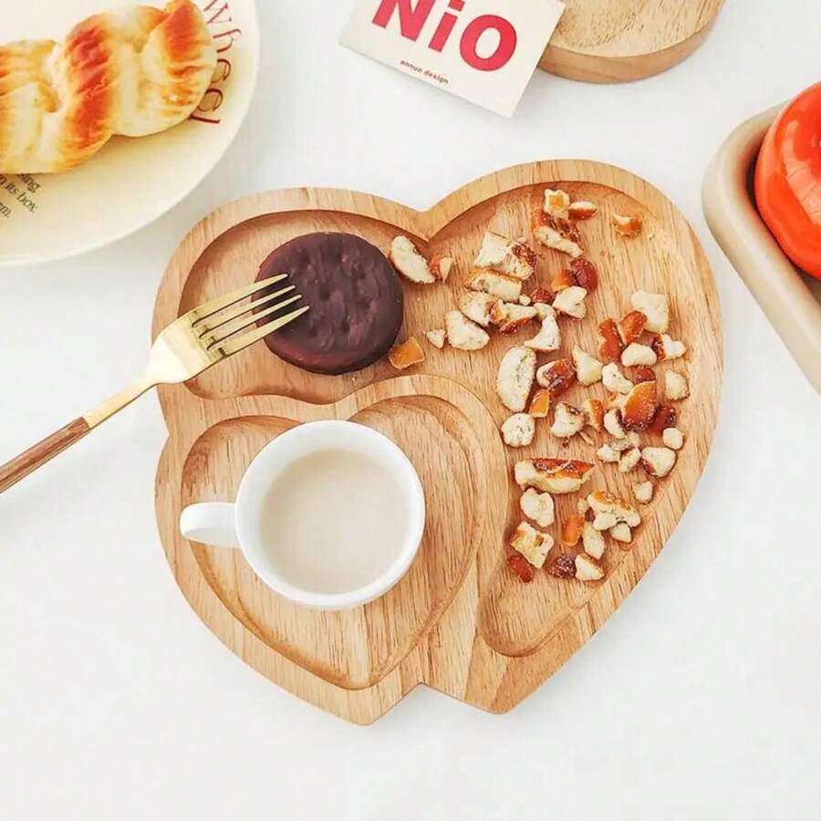 Wooden Heart Shaped Serving Tray, Double Heart Wooden Platter For Home ... Wooden Heart Shaped Serving Tray, Double Heart Wooden Platter For Home ...