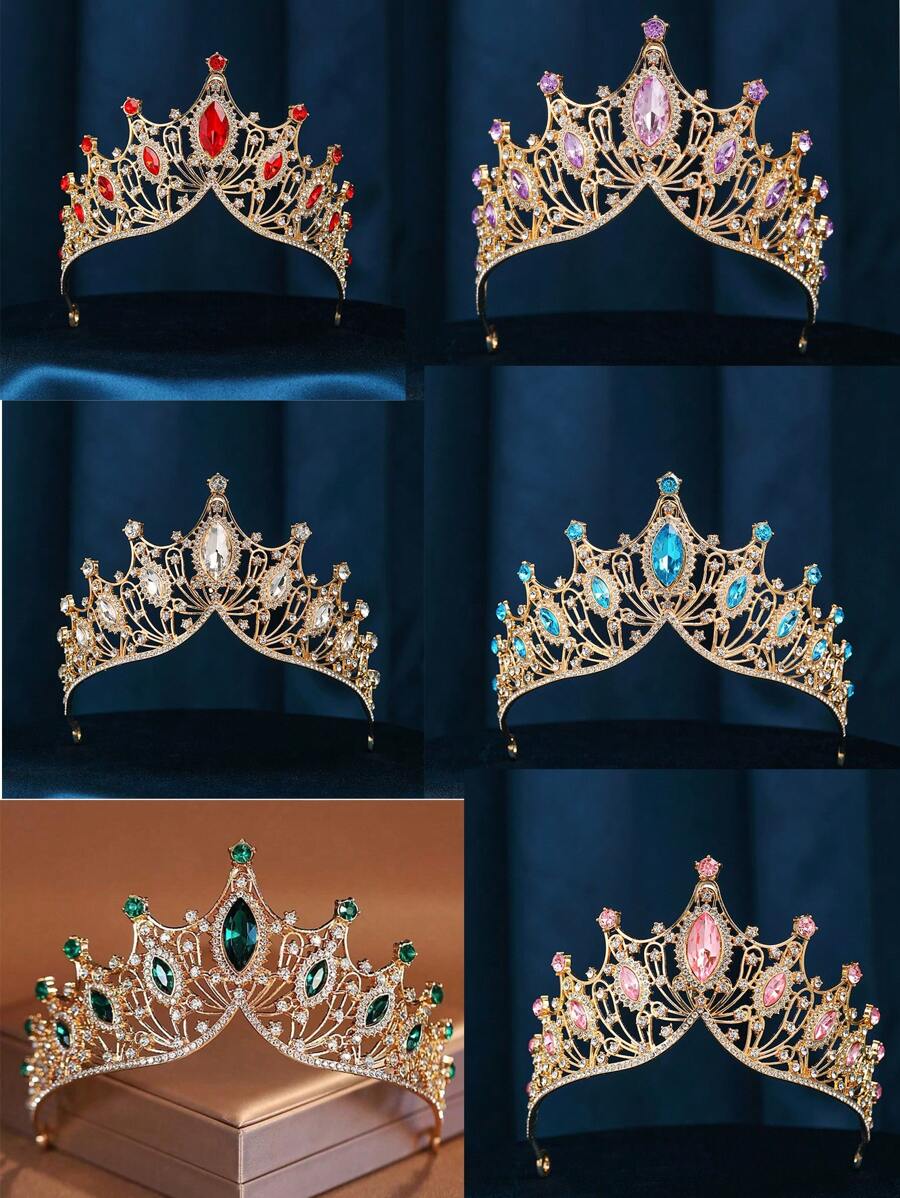 Baroque Style Crown Elegant Bright Rhinestone Queen Tiara WeddingBride ...