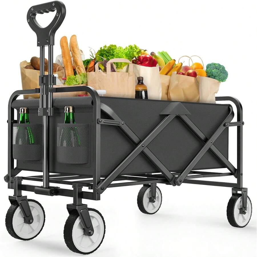 Collapsible Folding Outdoor Utility Wagon, 120L Beach Wagon Cart With ...