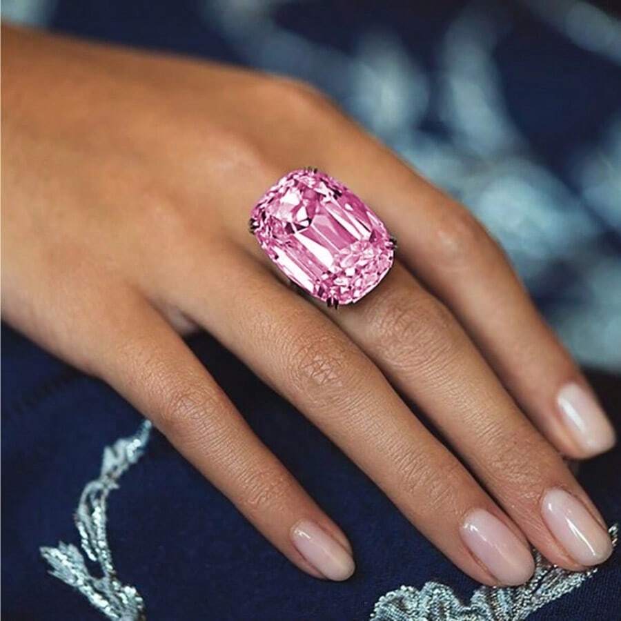 Exaggerated Cocktail Ring Inlaid Large Silver Plated Cubic Zirconia ...