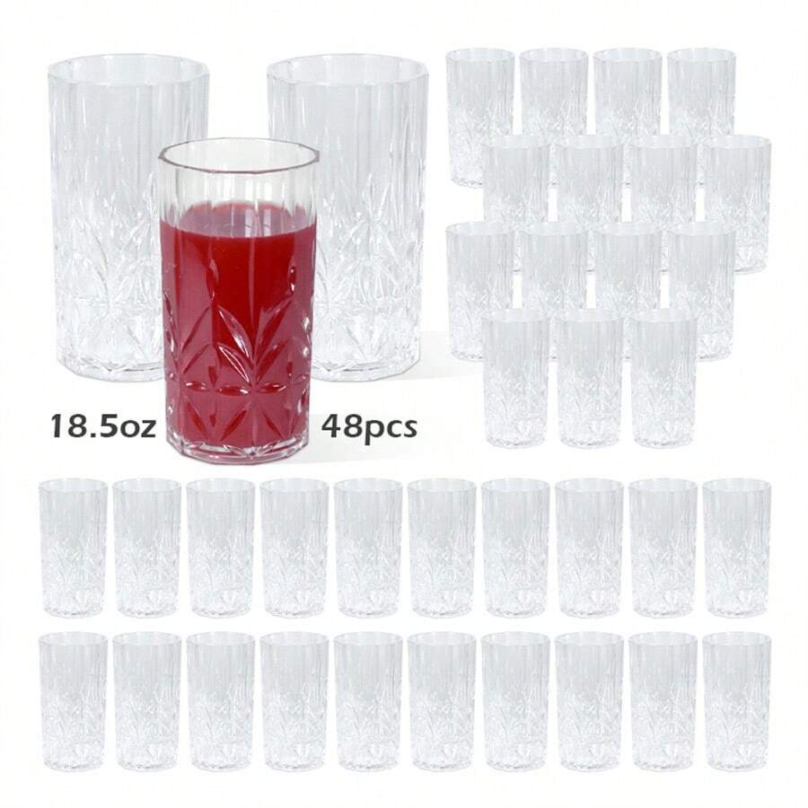48 PACK 18.5oz Clear Beer Cup Plastic Waterweed Embossed Drinking Cups ...
