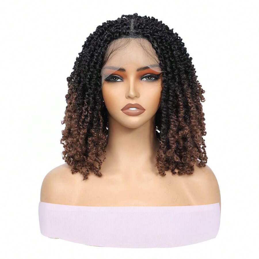 12 Inch Yanky Twists Full Lace Braided Wigs For Black Women Ombre Brown ...