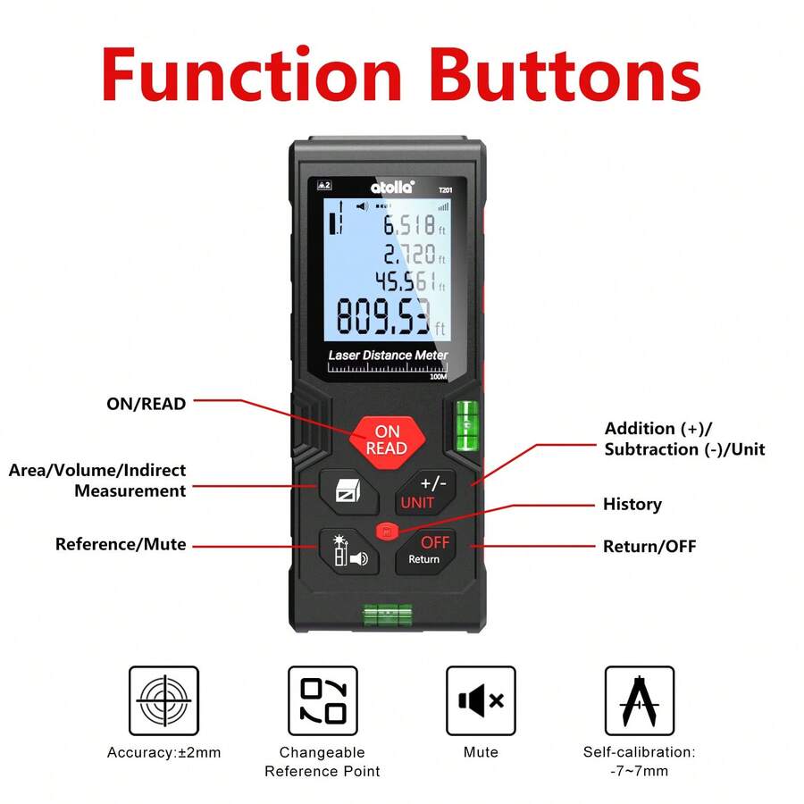 Atolla Laser Rangefinder, Laser Rangefinder (100m M/Inch/Foot), ± 2mm ...