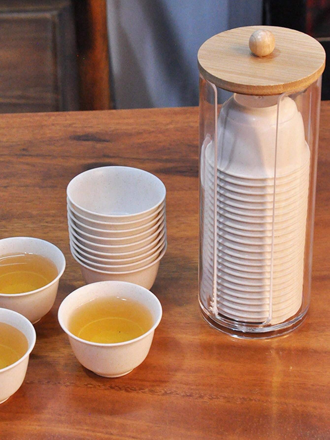 1 Pc, Wood Lid Transparent Teacup Organizer, Rice Husk Disposable ...