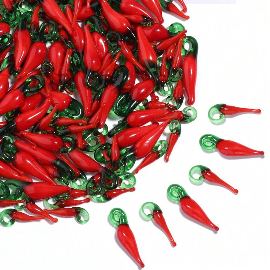 10/20pcs Glass Red Chili Pepper Pendants, Italian Red Chili Charm For ...