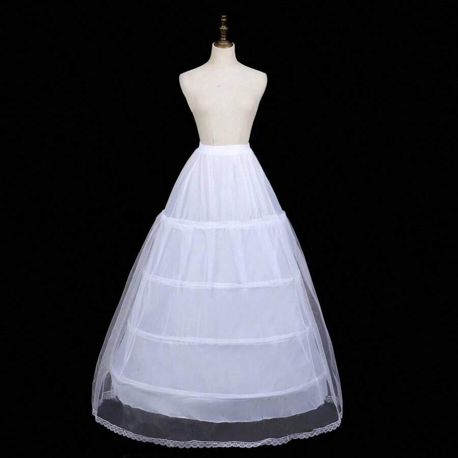 Bridal 4-Hoop 1-Layer Petticoat With Ribbon Tie Waistband, Bone ...
