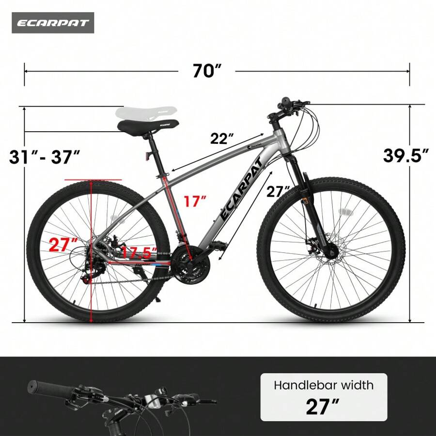 A2757 27 Inch Mountain Bike 21 Speed, Suspension Fork, Aluminum Frame ...