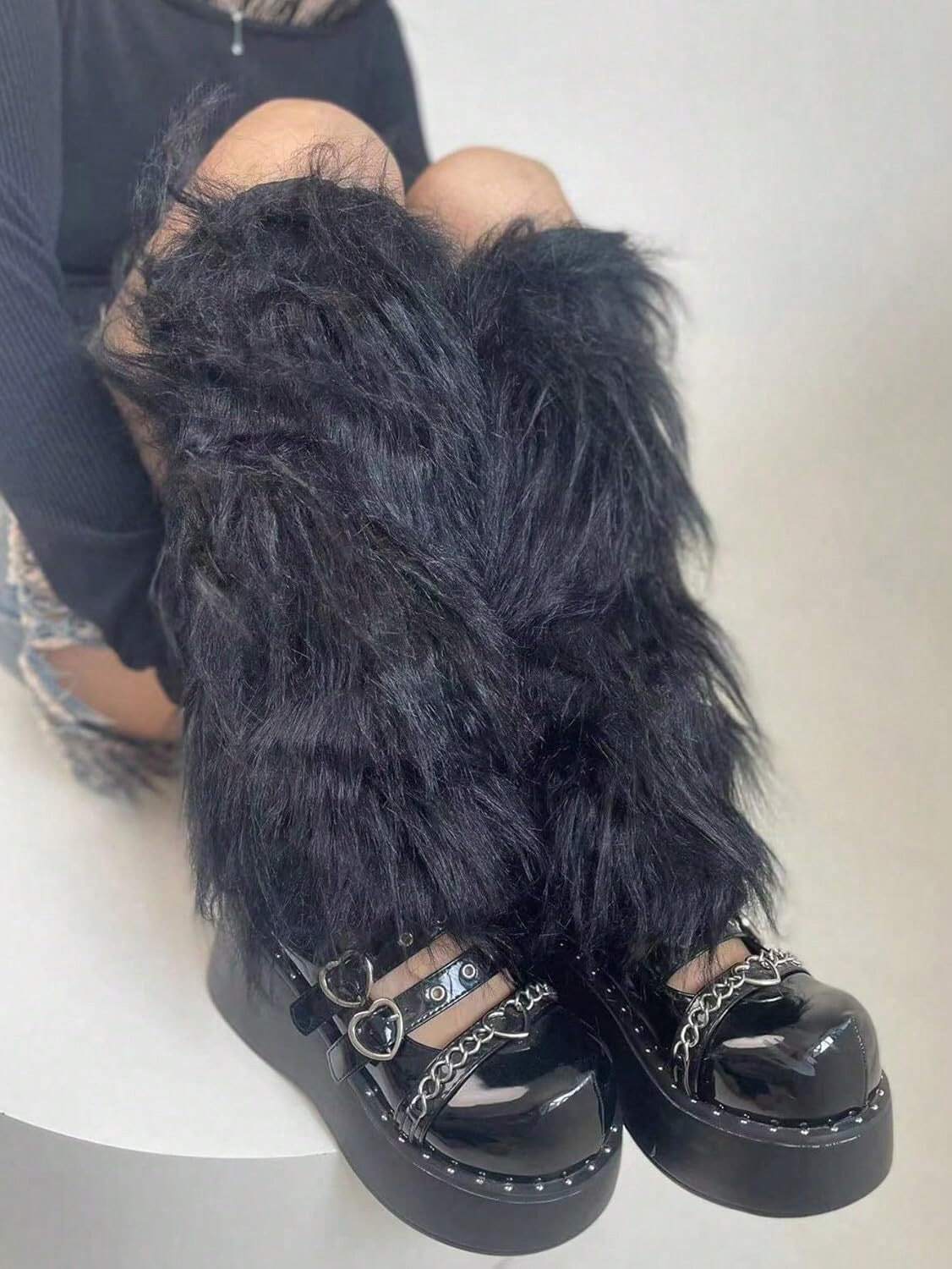 1pair Women's Fur Leg Warmers Furry Fuzzy Long Boot Cuff Covers for ...