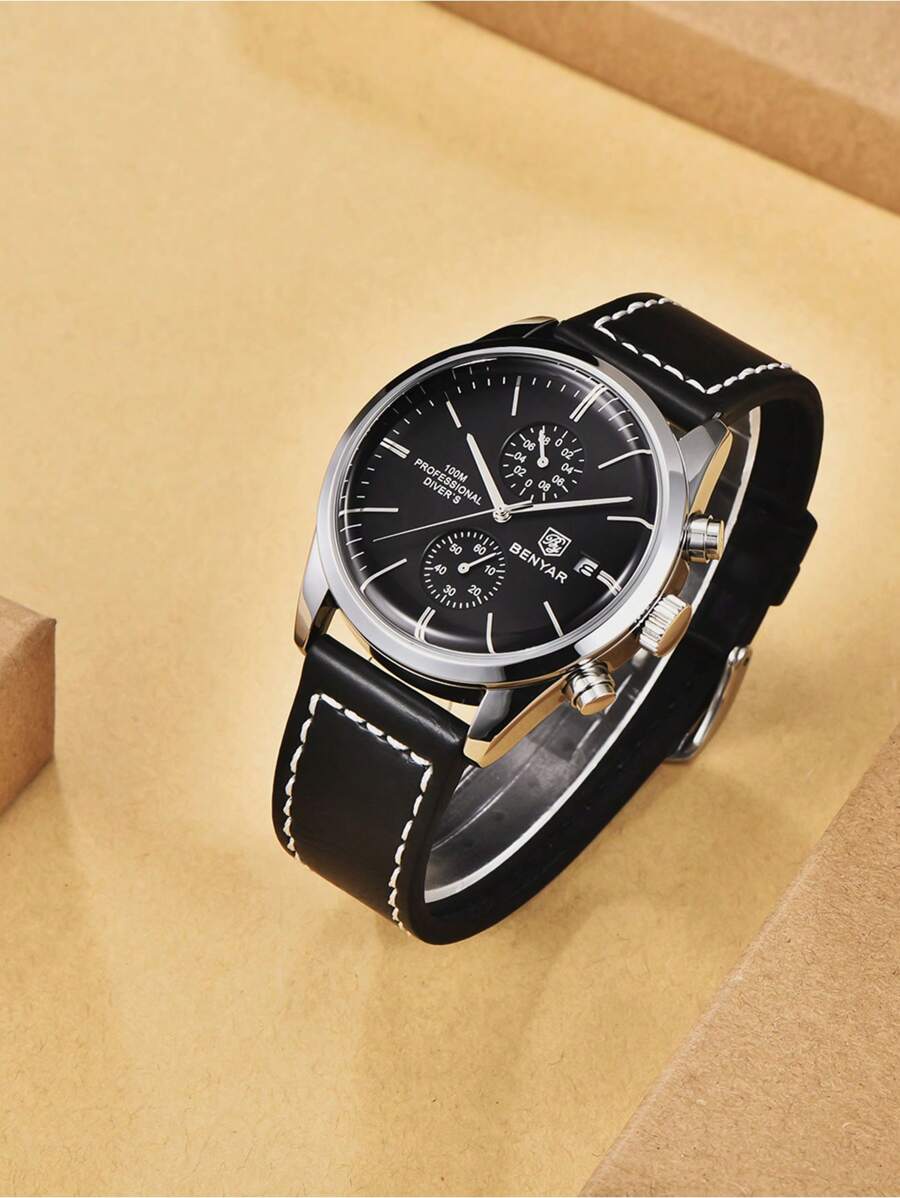 BENYAR Watch Men 2024 New Luxury Brand Waterproof Leather Sports Quartz ...