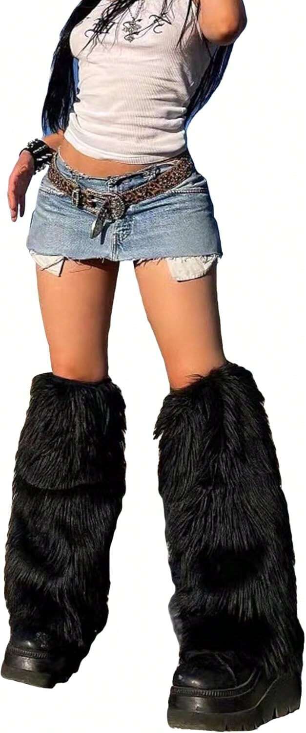 1pair Women's Fur Leg Warmers Furry Fuzzy Long Boot Cuff Covers for ...