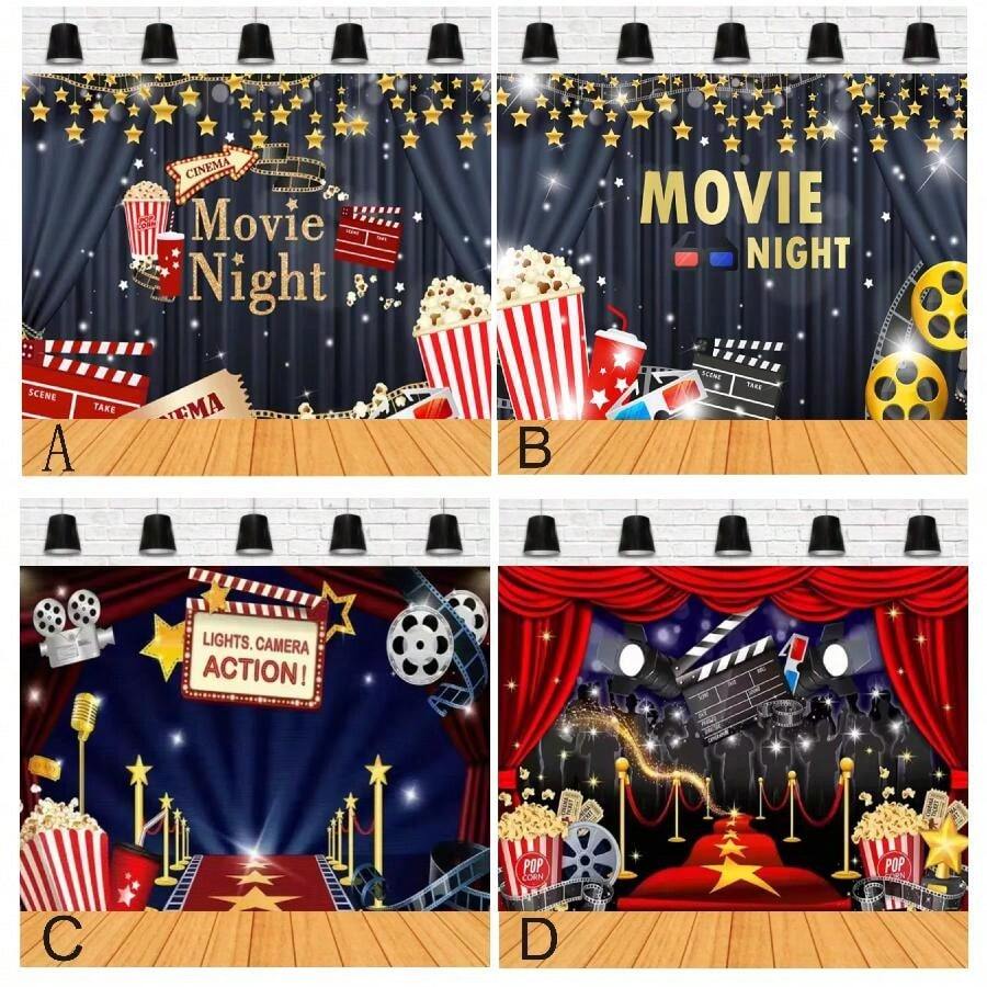 Movie Night Background Drink Popcorn Lighting For Movie Theme Party ...