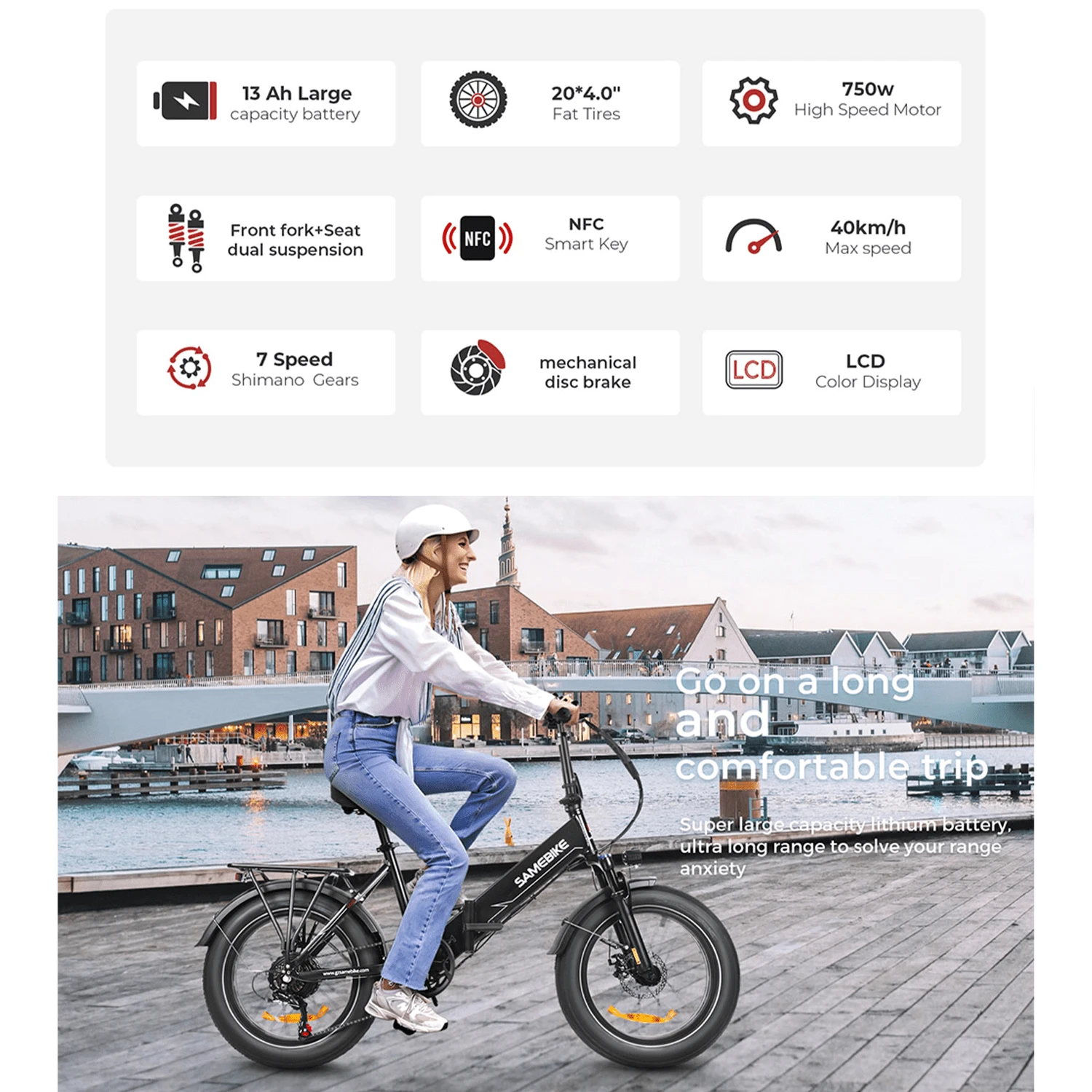 SAMEBIKE LOTDM200-II faltbares Elektrofahrrad, 750-W-Motor, 48-V-13-Ah-Akku, 20*4-Zoll ...