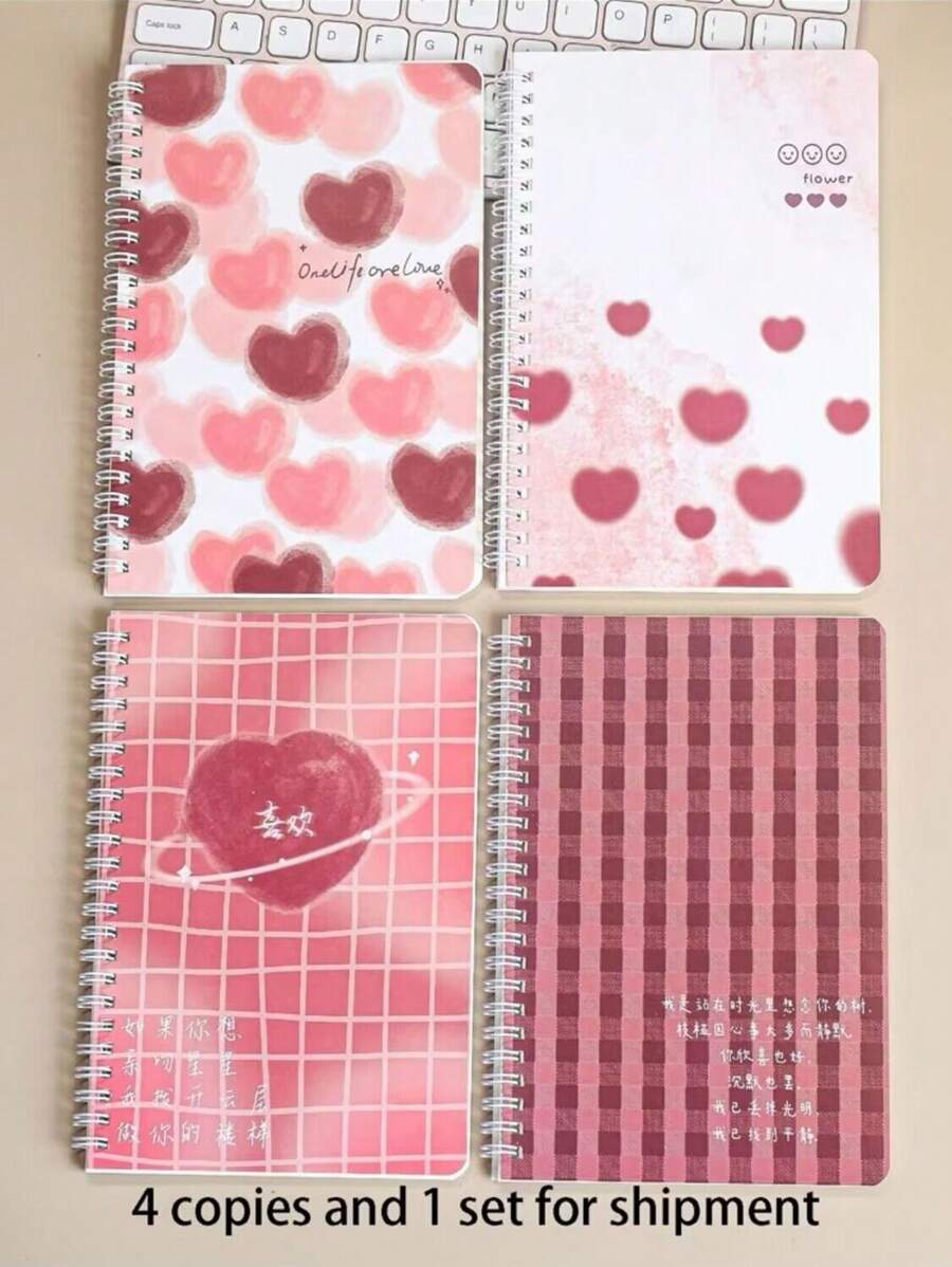 4pcs Set A5 Spiral Notebook With Cute Cartoon Cover, 60 Sheets Lined ...