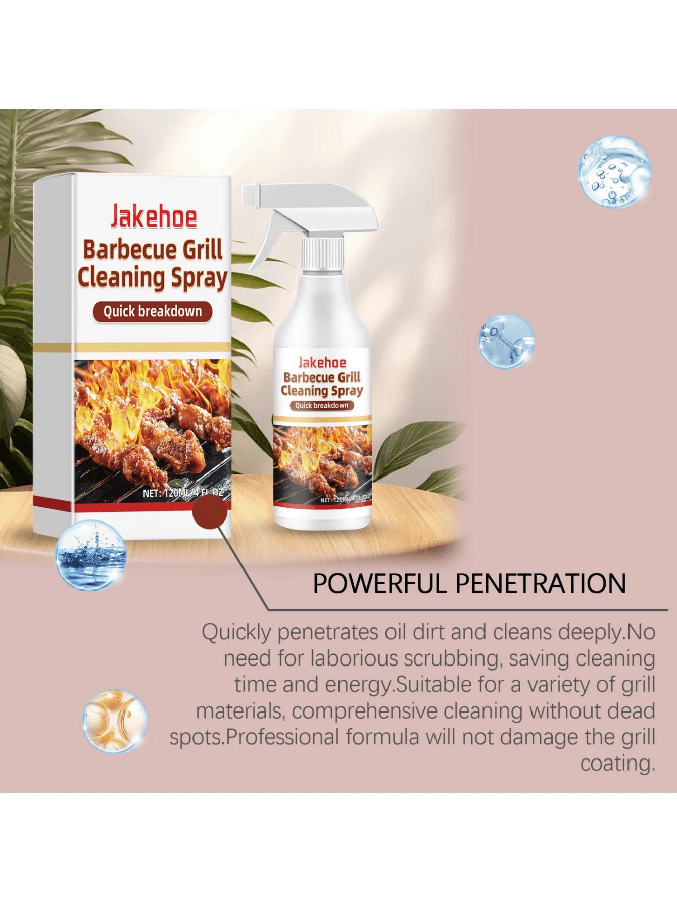 JAKEHOE Barbecue Grill Cleaner Spray, Portable Outdoor BBQ Grill ...