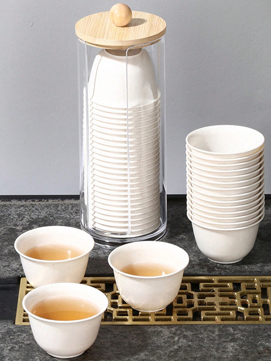 1 Pc, Wood Lid Transparent Teacup Organizer, Rice Husk Disposable ...