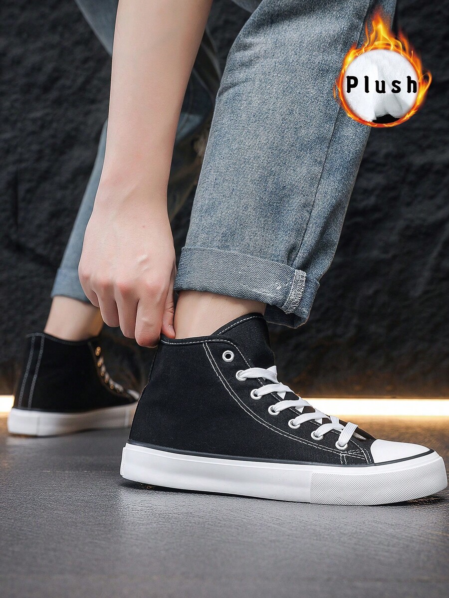 Unisex Casual Simple Flat Canvas High-Top Sneaker Boots With Lining ...