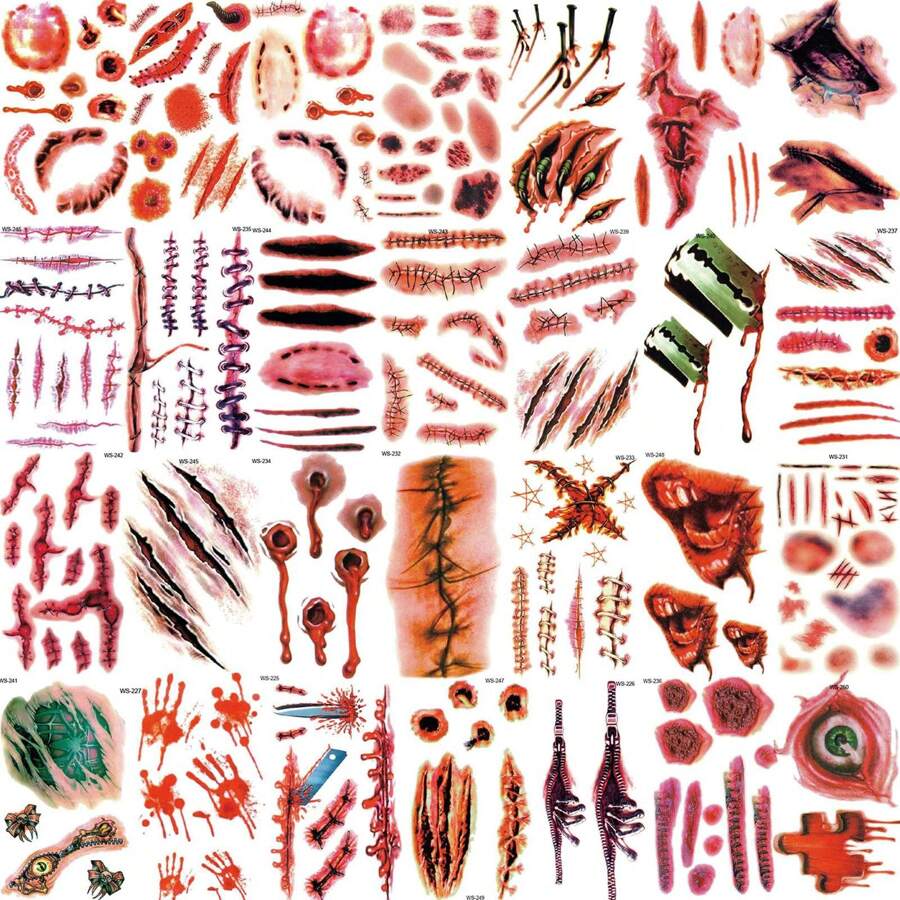 28 Sheets 3D Fake Scars Tattoo Temporary Halloween Makeup Kit, Fake ...
