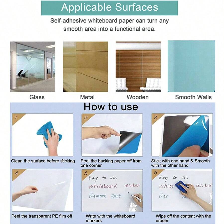 Magnetic Whiteboard Wallpaper Dry Erase Board Sheet Wall Self-Adhesive ...