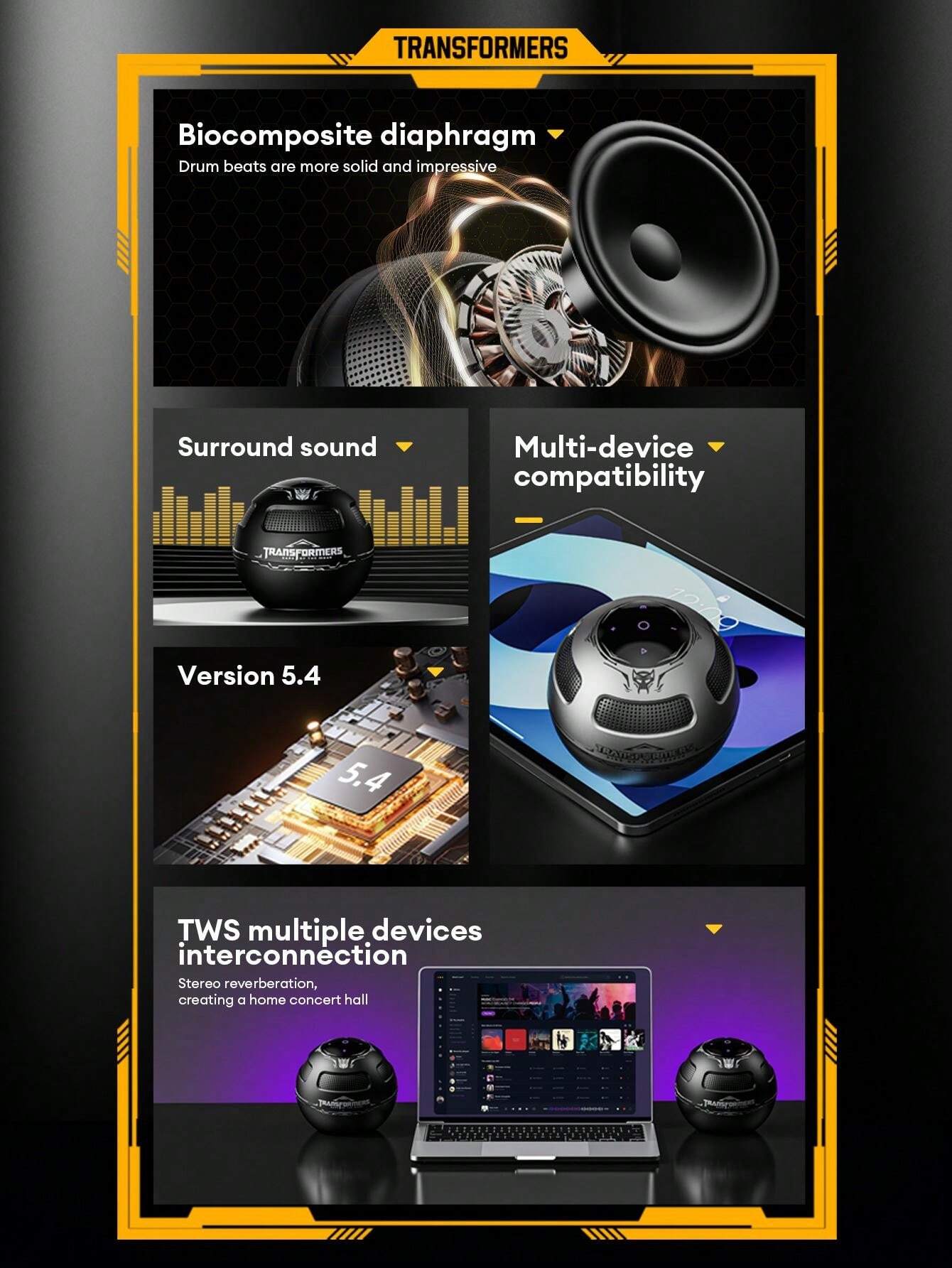 Bumblebee TF-Y17 Wireless Speaker, Desktop Speaker, Spherical HiFi Surround Sound, Subwoofer ...