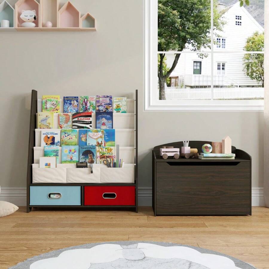 Sturdy Kids Bookshelf, Book Shelf For Kids Room With Tear-Proof Cotton ...