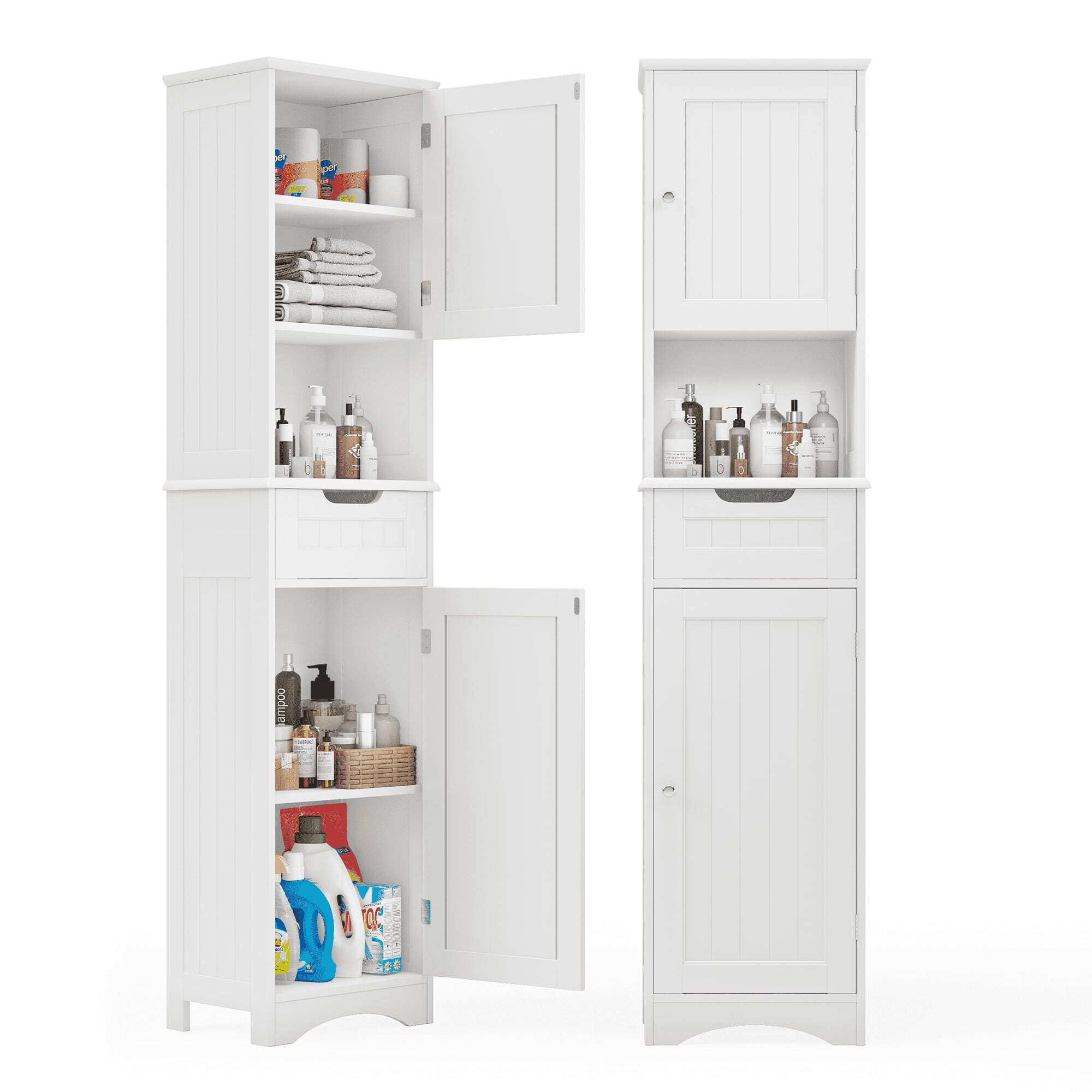 67" H Tall Bathroom Storage Cabinet, Narrow Linen Tower Bathroom ...