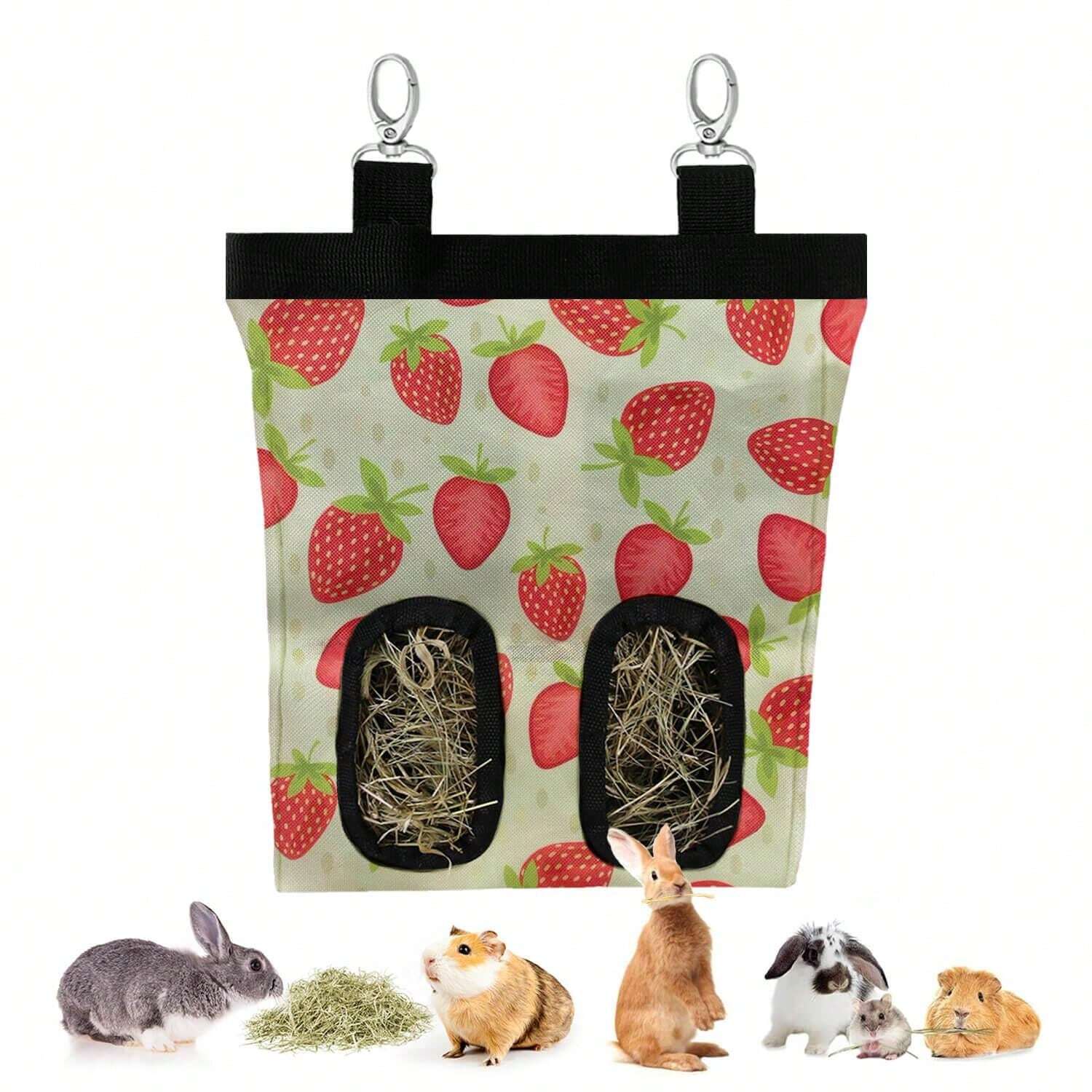 4 PCS Rabbit Hay Bag Feeder, 1-2-3-4 Holes And Strawberry 600D Oxford ...