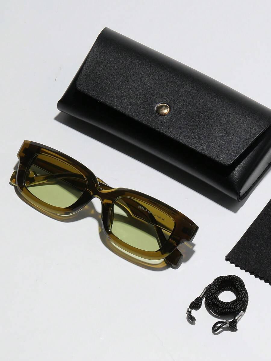 1pc Vintage Unusual Thick Rim Olive Green Futuristic Geometric Edged ...