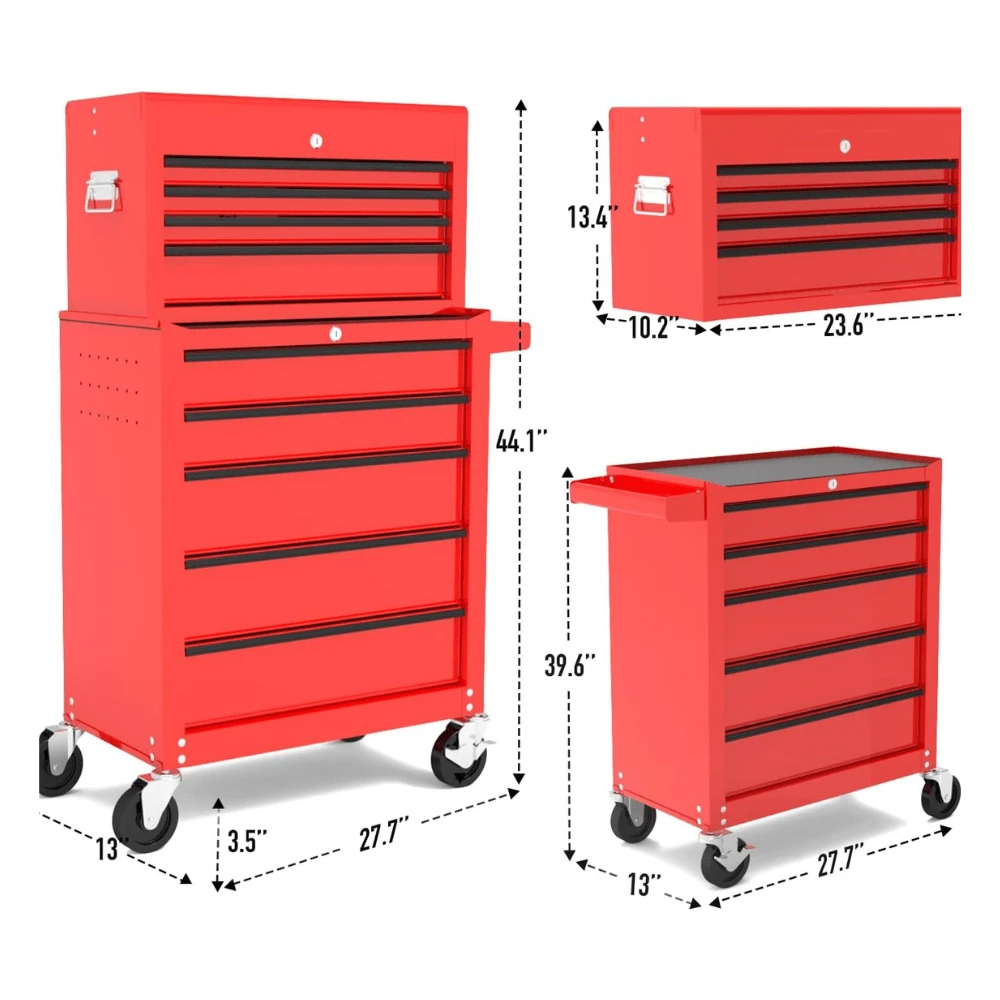 Tool Box, Portable 4 Drawer Steel Tool Chest With Lifting Handle ...