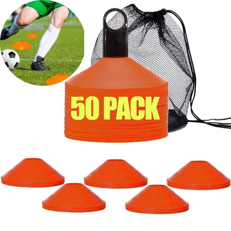 Disc Cones (Set Of 50) - Agility Soccer Cones With Carry Bag And Holder For Sports Training ...