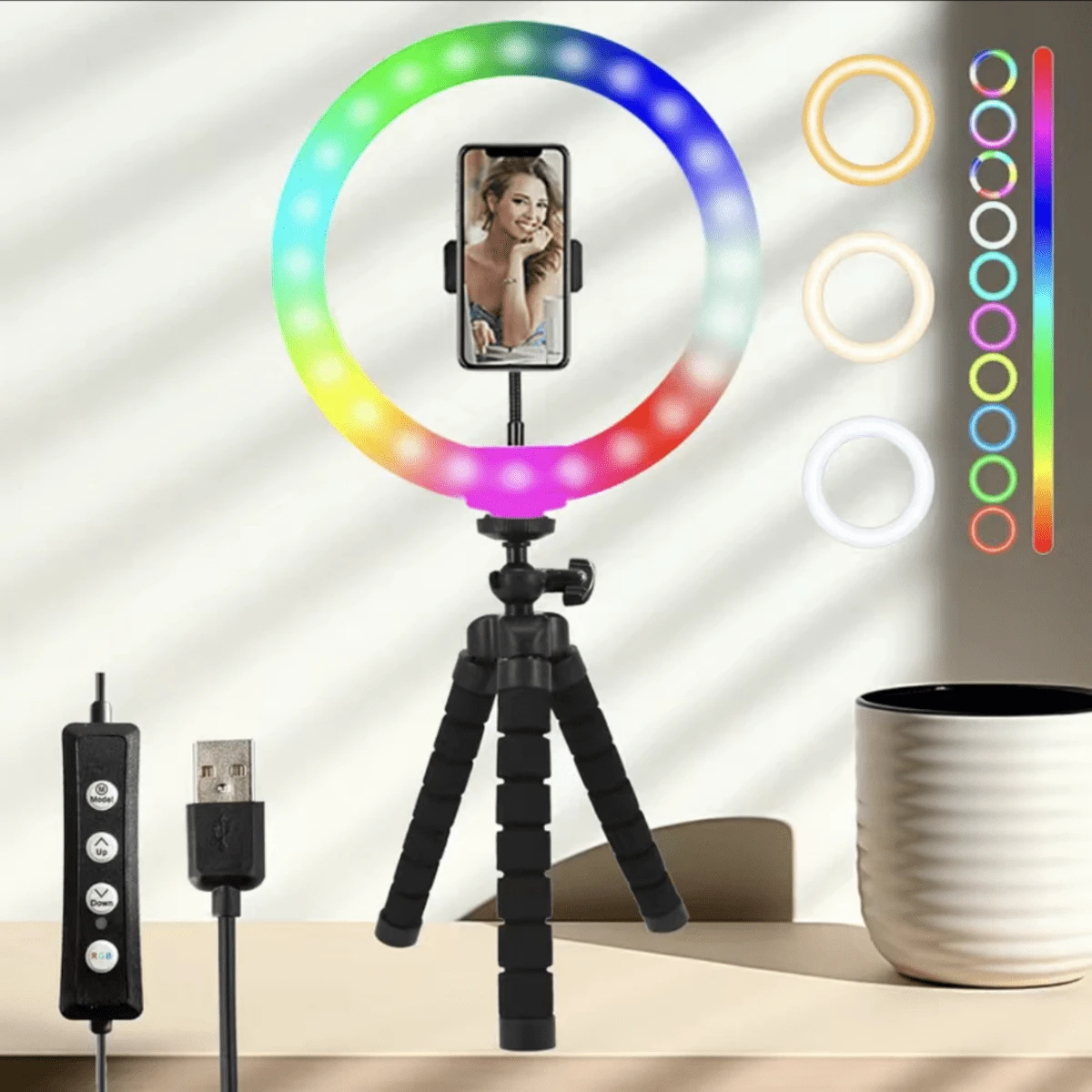 10 Inch RGB Ring Light: Adjustable Height Table Frame For Perfect Phone ...