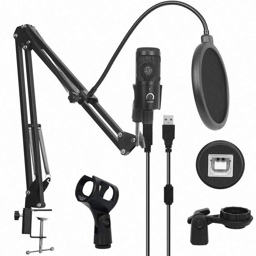 USB Condenser Microphone Mic Kit With Adjustable Mic Suspension Scissor ...