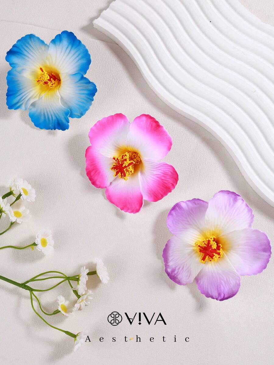 3 Packs Hibiscus Flower Alligator Clips For Women Cute Elegant Casual ...