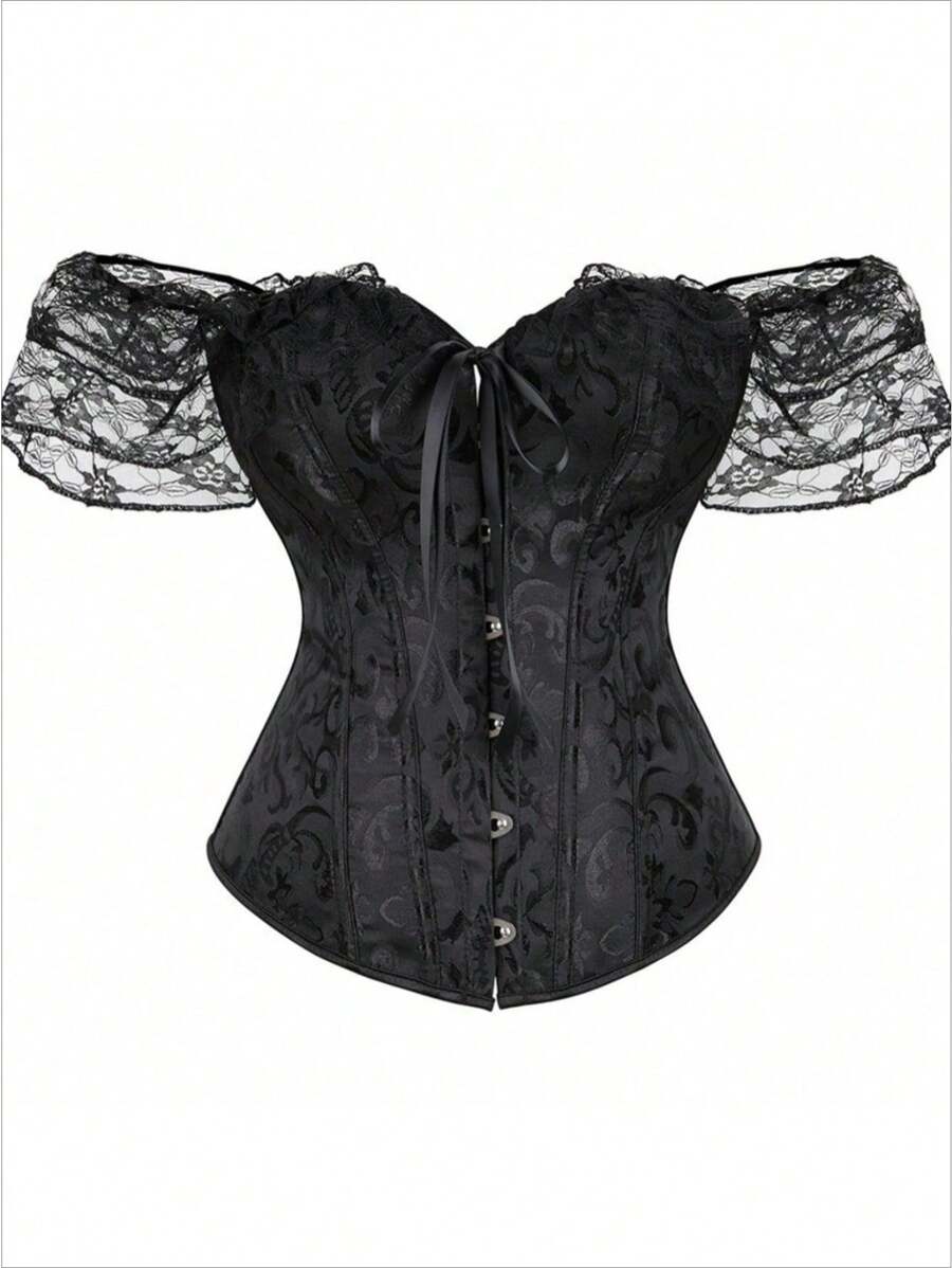 1 pieza Parte superior de corset con forma de cintura con encaje en ...