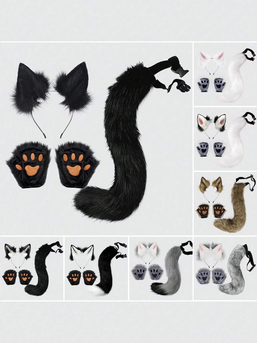 Cat Ear Headband & Tail Accessory Set, Dark Gothic Style Handmade Fox ...