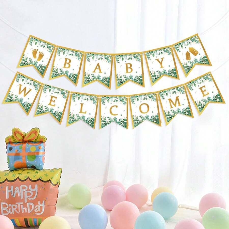 Greenery Ba By Shower Banner Eucalyptus Leaves Welcome Ba By Banner ...