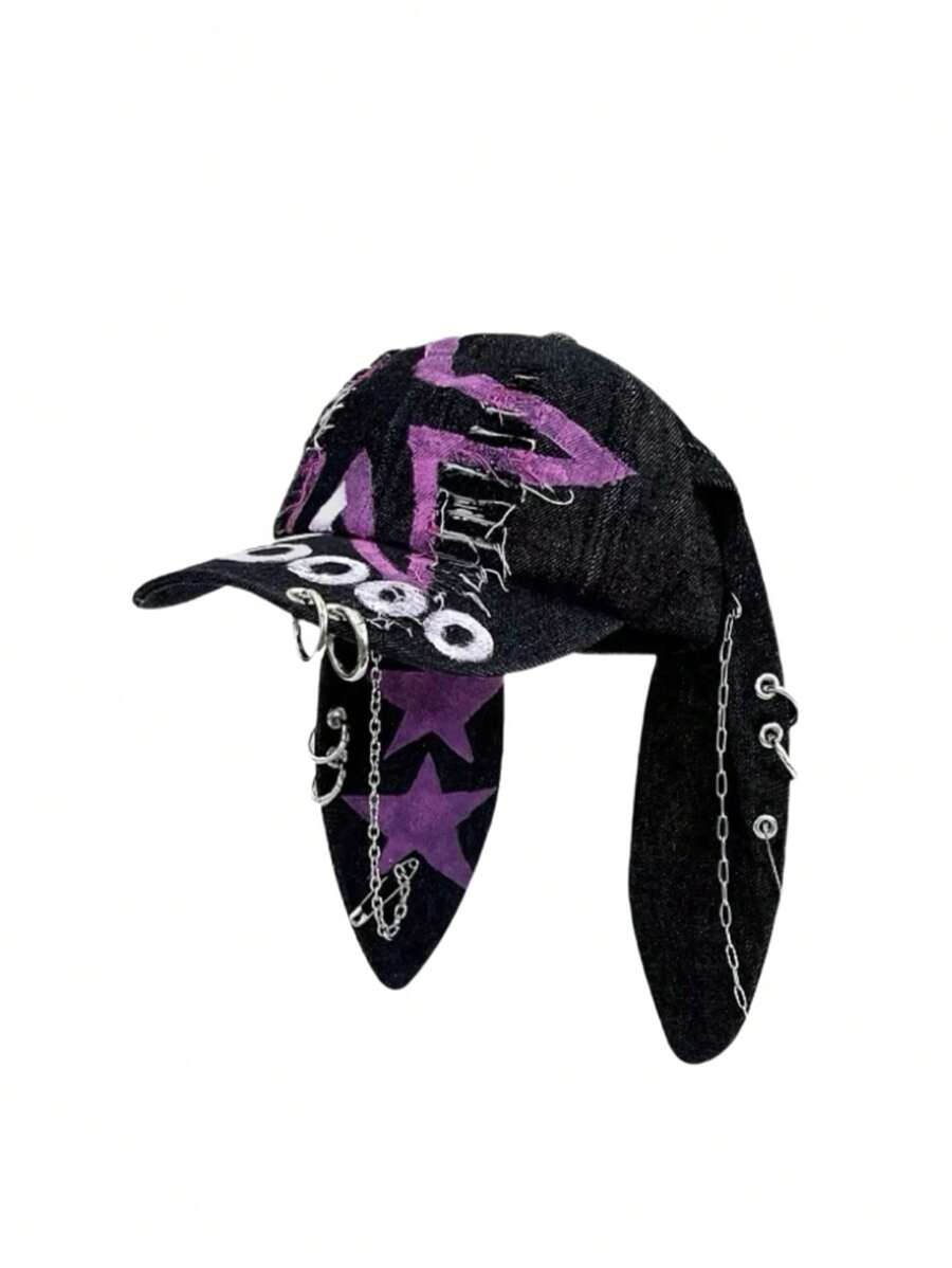 1pc Women Y2K Distressed Rabbit Ear Design Baseball Cap, Unique Street ...