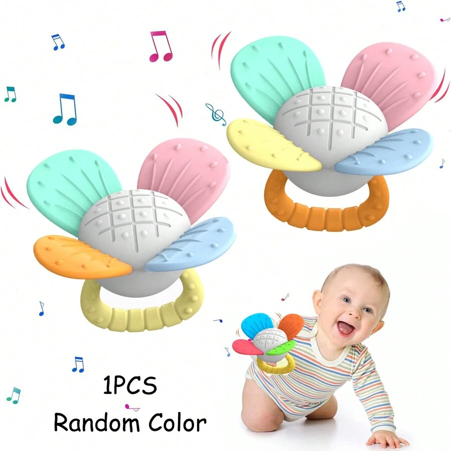 1pc Rainbow Flower Rattle Teether For Infant, Adorable Grab Rattle ...