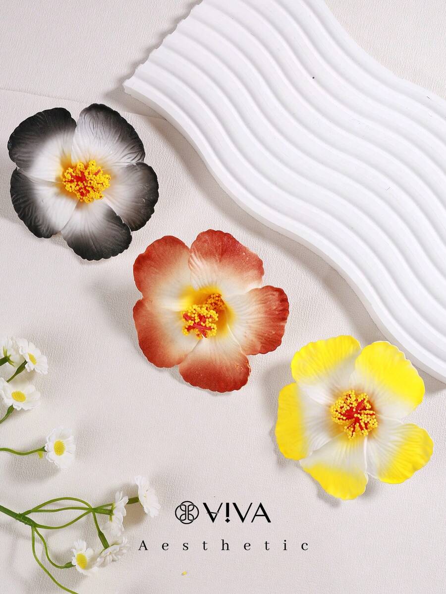 3 Packs Hibiscus Flower Alligator Clips For Women Cute Elegant Casual ...