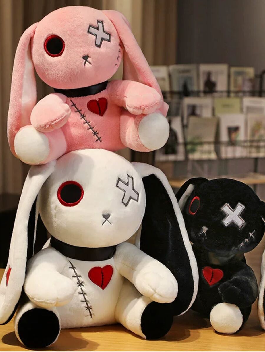 Creepy Goth Bunny Plush Crazy Rabbit Plushie Toys, Spooky Bunny Stuffed ...