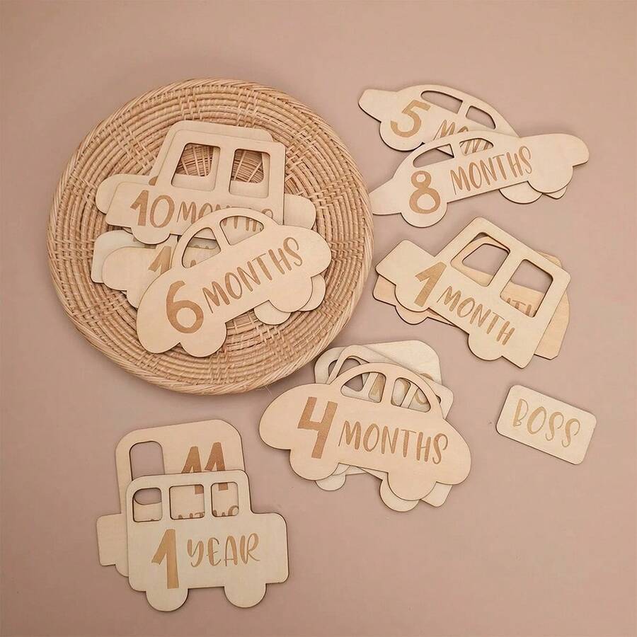 15-Piece Baby Growth Souvenir Baby Monthly Milestone Card Wooden ...