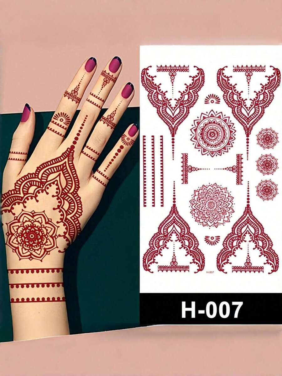 4 Sheets Sexy Waterproof Lace Tattoo Sticker Hannah Red Lace Temporary ...