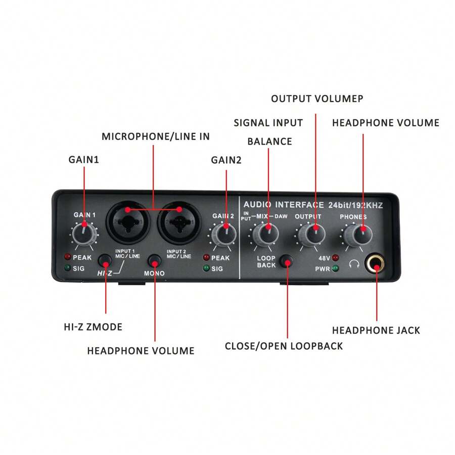 Audio Interface Professional Sound Card With Monitoring Electric Guitar ...