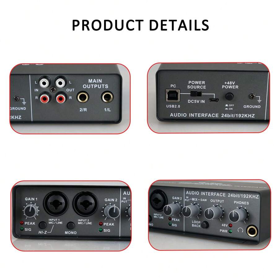 Audio Interface Professional Sound Card With Monitoring Electric Guitar ...